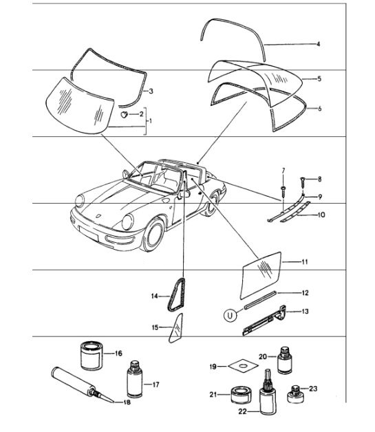 Window Lifter Rail. Porsche 911 / 964 Cabrio / Targa - 91154205742 ...