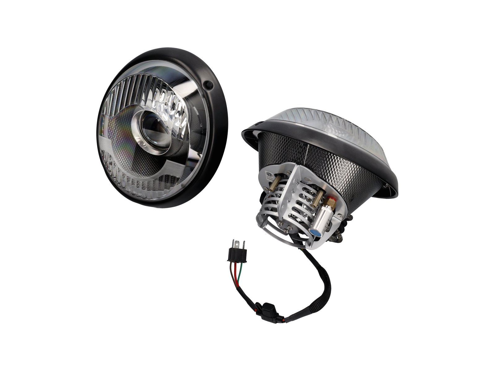 LED Headlamp Set - Fluted Lens & Gun Metal Chrome Bucket - for Right ...