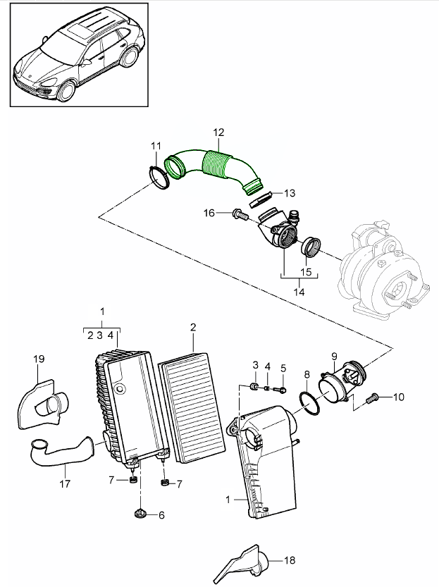 Porsche 958 Cayenne Air intake suction pipe 95811032400 - 95811032400 ...