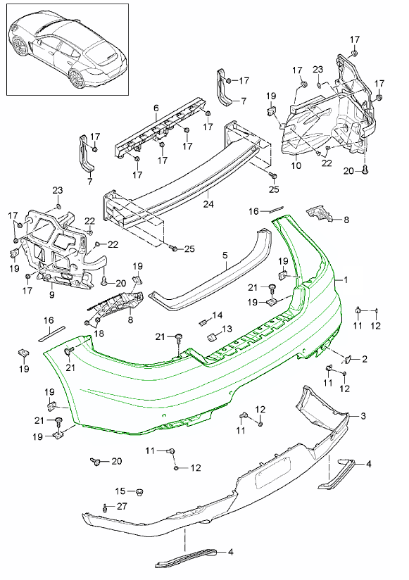 Porsche 970 Panamera Rear bumper 97050595119 - 97050595119 | Design 911