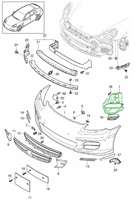 Porsche 970 Panamera Front bumper side bracket 970505563031E0 ...
