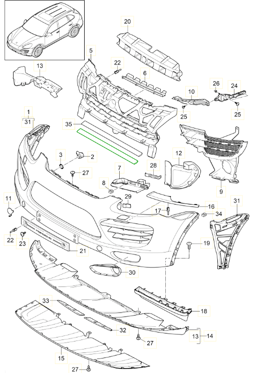 Porsche 958 Cayenne Front bumper lower centre slat 958505974009B9 ...