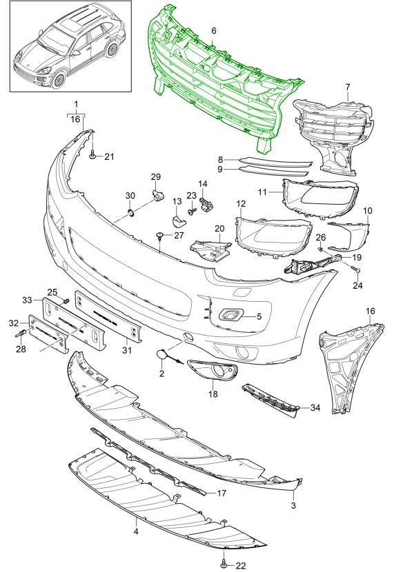 Porsche 958 Cayenne Front bumper centre grille 95850568302 ...