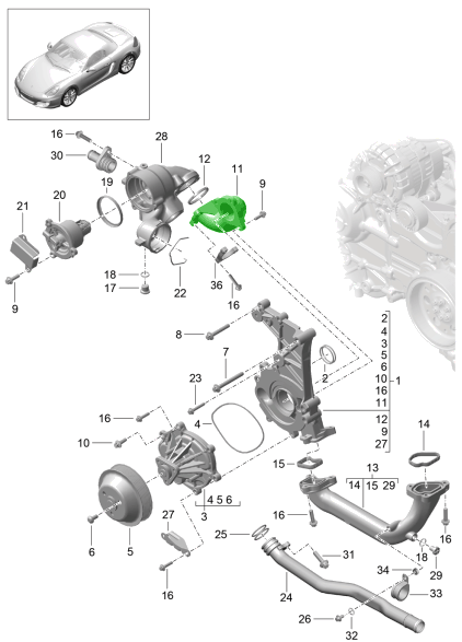Porsche Water Pump to Thermostat Housing Tube 9A110623800 - 0PB121076 ...
