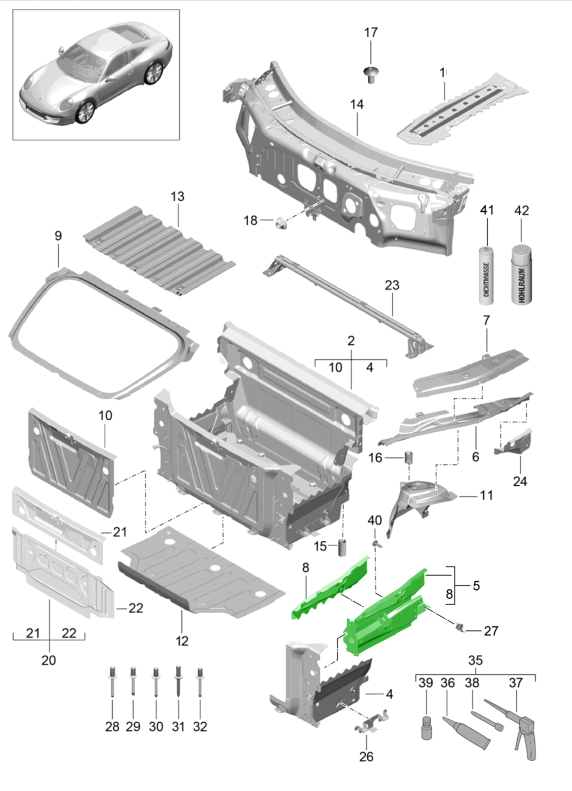 Porsche 981 982 991 Side section bracket 99150191301GRV 99150191401GRV ...
