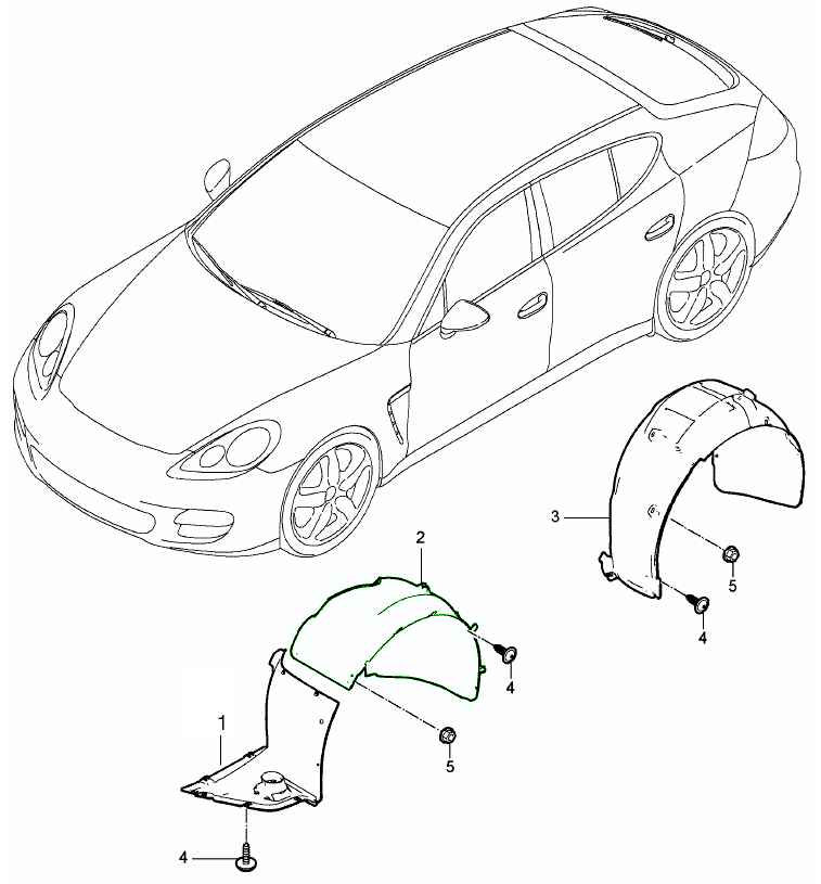 Porsche 970 Panamera Front wheel arch rear part 97050412502 97050412605 ...