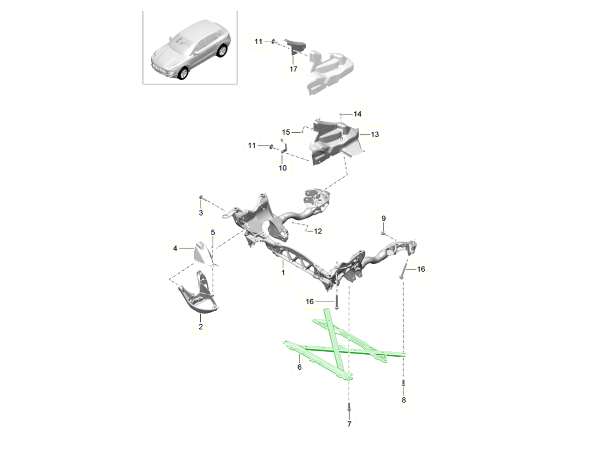Porsche 95B Macan LHD Front subframe crossmember reinforcement ...