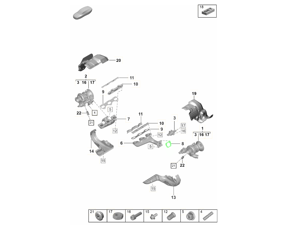 Exhaust manifold to turbo gasket. Porsche 992 Carrera / 992 Turbo ...