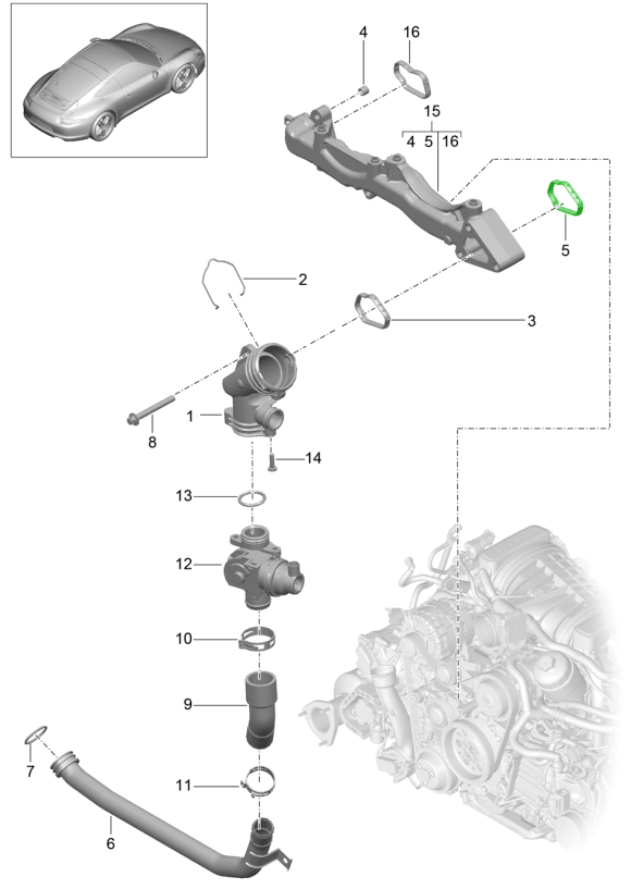 Porsche 981 Boxster Cayman 991 Water tube gasket 0PB121327B 9A110232240 ...