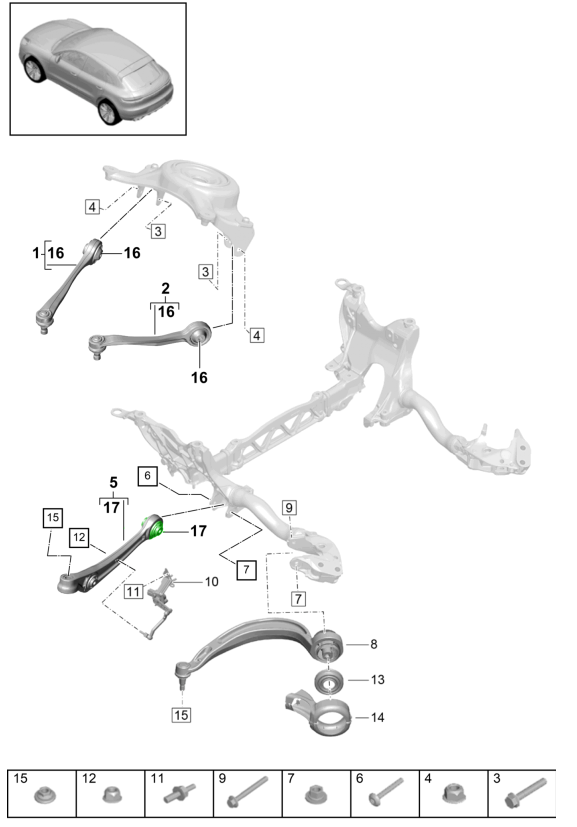 Porsche Macan Control Arm Trailing arm bush 8K0407151F 8K0407152F ...