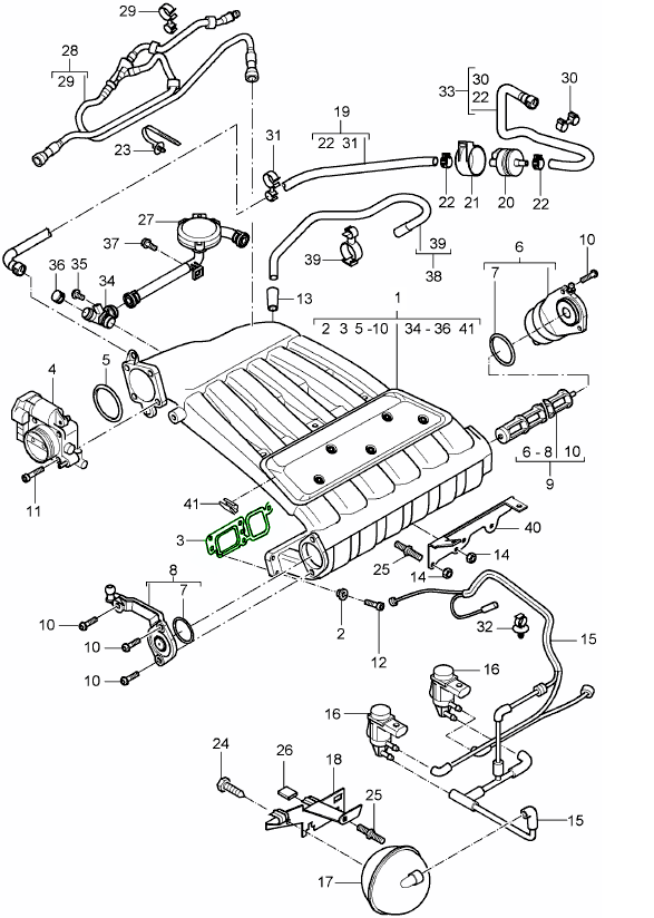 Porsche 955 Cayenne Intake manifold gasket 95511032700 - 95511032700 ...