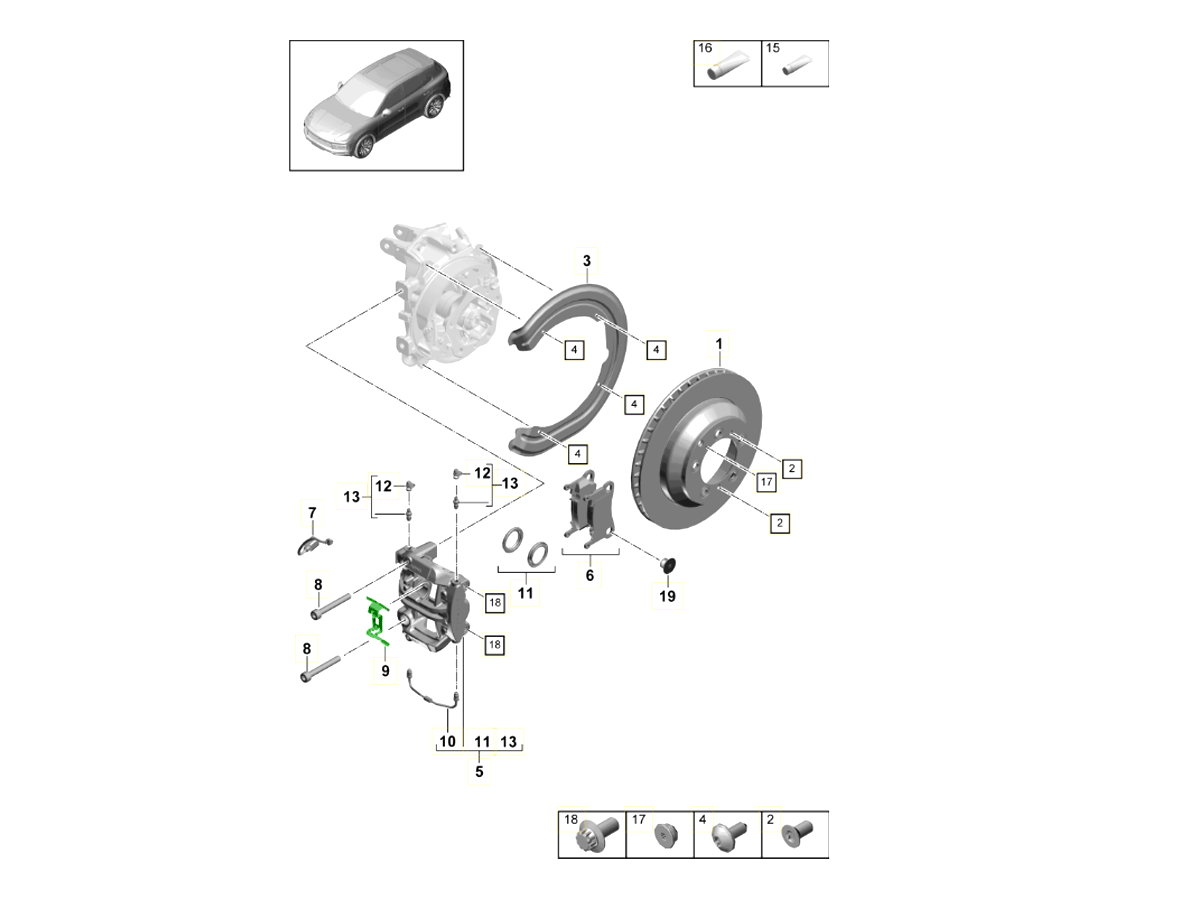 Porsche 9YA Cayenne rear Brake caliper retainer spring 9Y0615270 ...