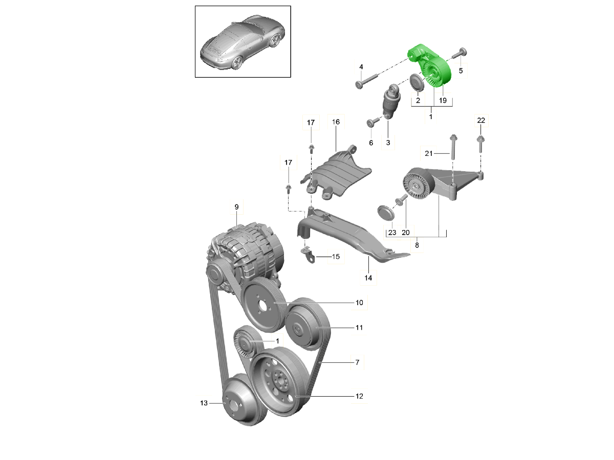 Porsche 991 Boxster Cayman Drive belt tensioner lever & pulley ...
