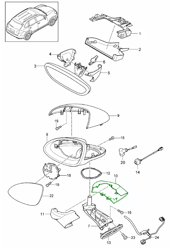Porsche 958 Cayenne Door mirror base cover 958731085019B9 ...