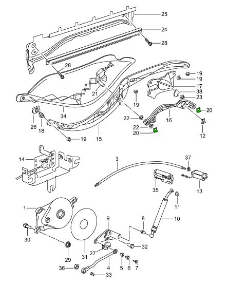 Porsche 986 Boxster Cabrio Roof Hinge Lever Safety Clip 99916607502 ...