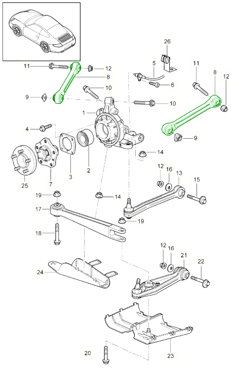 Original Porsche 99733104701 Control arm top rear for Porsche 996 and ...