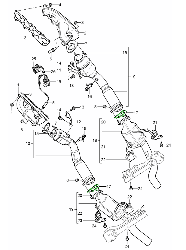 Exhaust Gasket Porsche 955 Cayenne S 95511111330 - 95511111330/1 ...