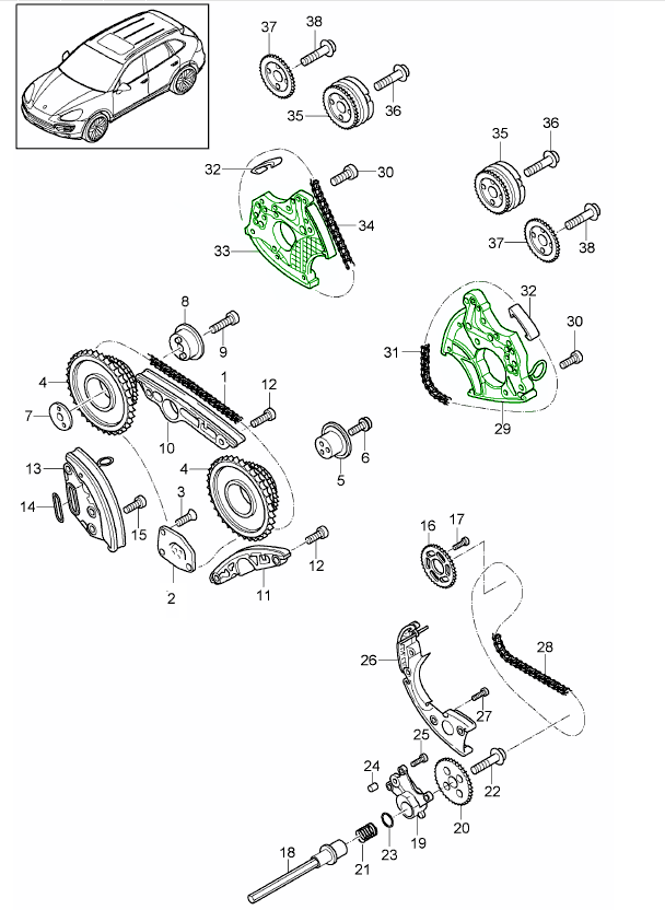 Porsche Cayenne Engine timing chain tensioner 95810521700 95810521701 ...