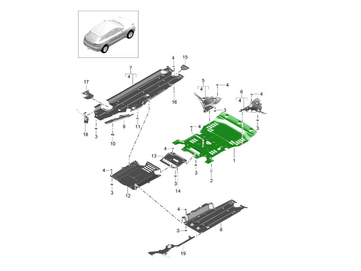 Underbody trim, Front. Porsche 95B.1 Macan 2.0L / 3.0L Diesel 95B863821 ...