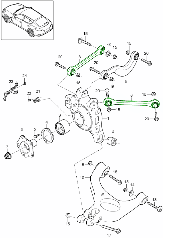 Porsche Panamera Rear upper outer track control arm 97033104300 ...