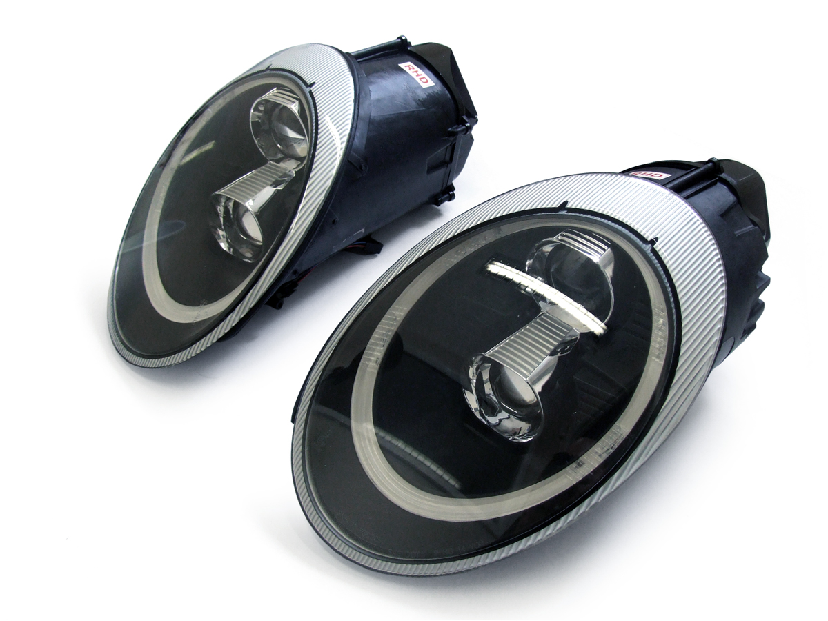 HEADLAMP DUAL PROJECTOR HALOGEN + AURORA LIGHT Porsche 997 05-08 BLACK ...