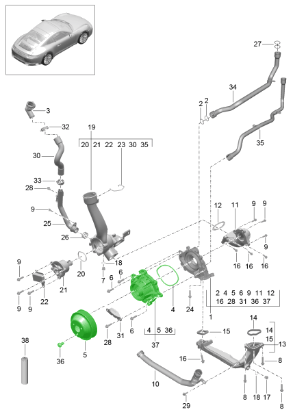 Porsche 991.2 Water pump 9A210604902 - 0PB121005C | Design 911