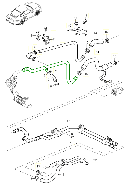 Porsche 997 Turbo Coolant return pipe 99710625474 99710625472 ...