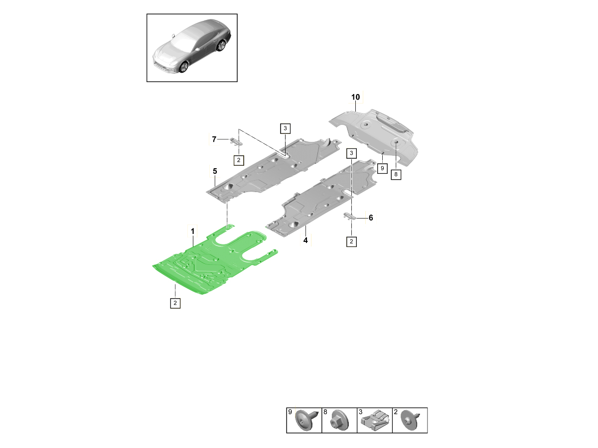 Underbody trim, Front. Porsche 971 Panamera 3.0L 971825311K ...