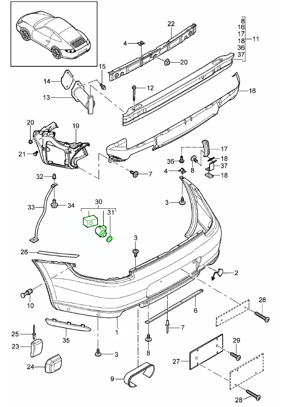 Porsche 958 Cyenne Front bumper inner parking sensor 95560627502 ...