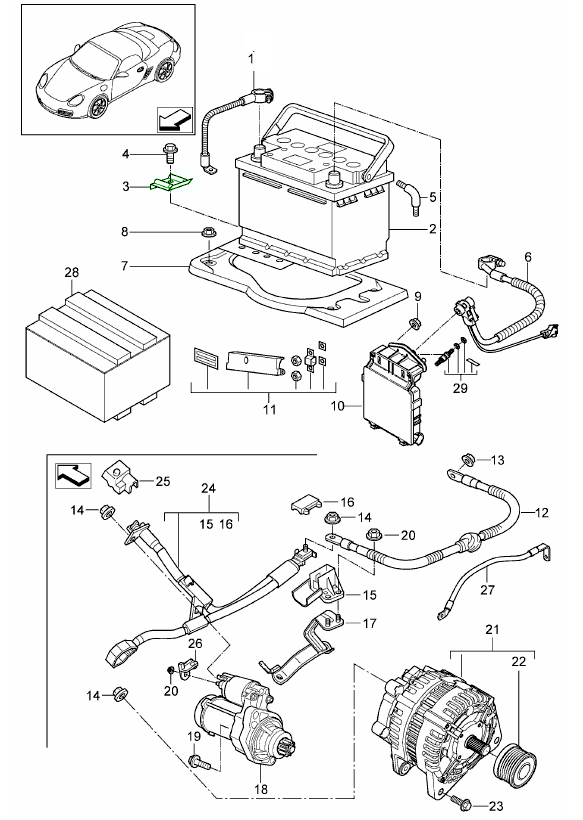 Porsche Boxster Cayman Battery Fastening Clamp 99661120901 ...