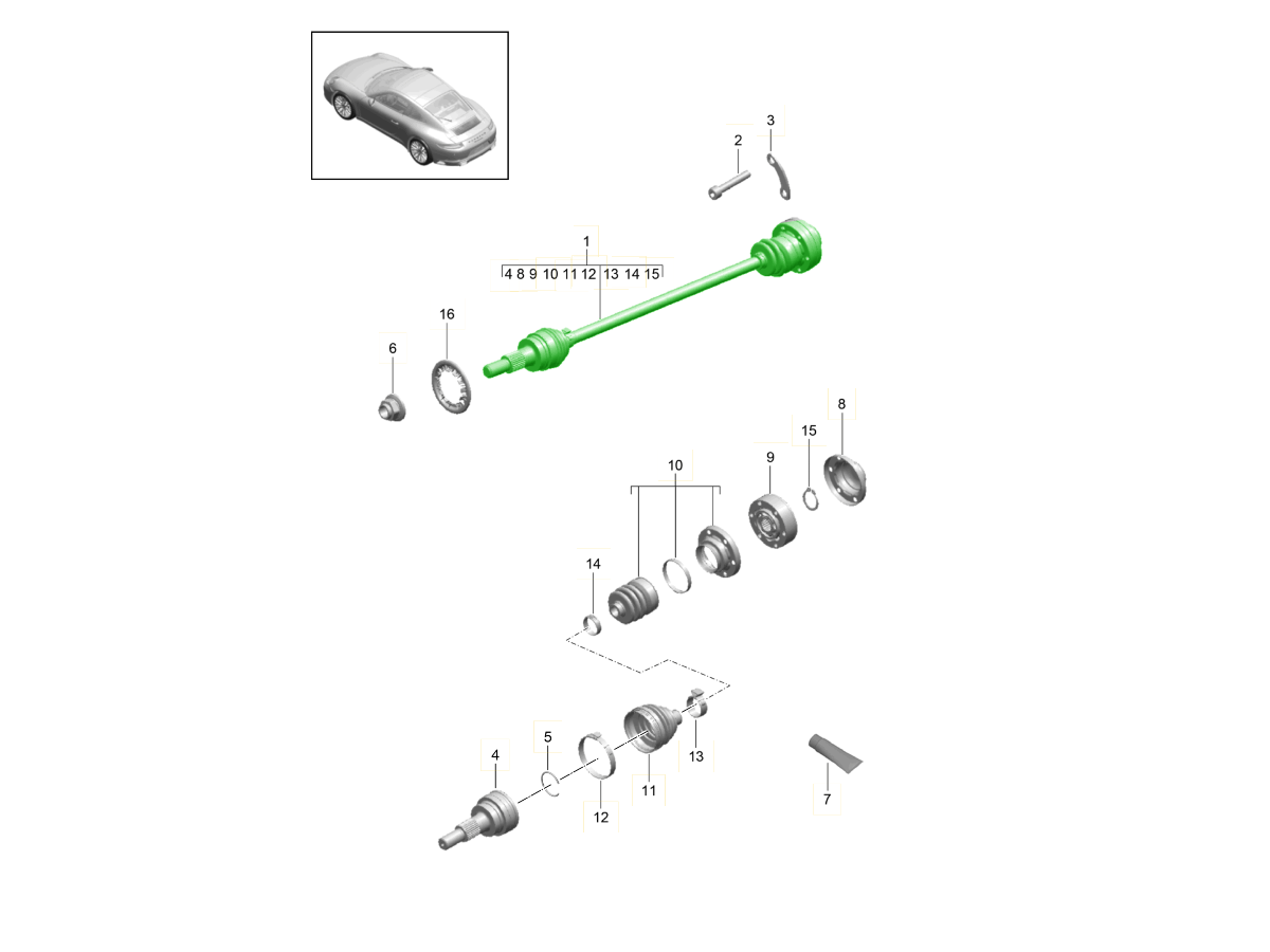 Porsche 991.2 Front driveshaft 9P1407271B 9P1407271A 9P1407271 ...