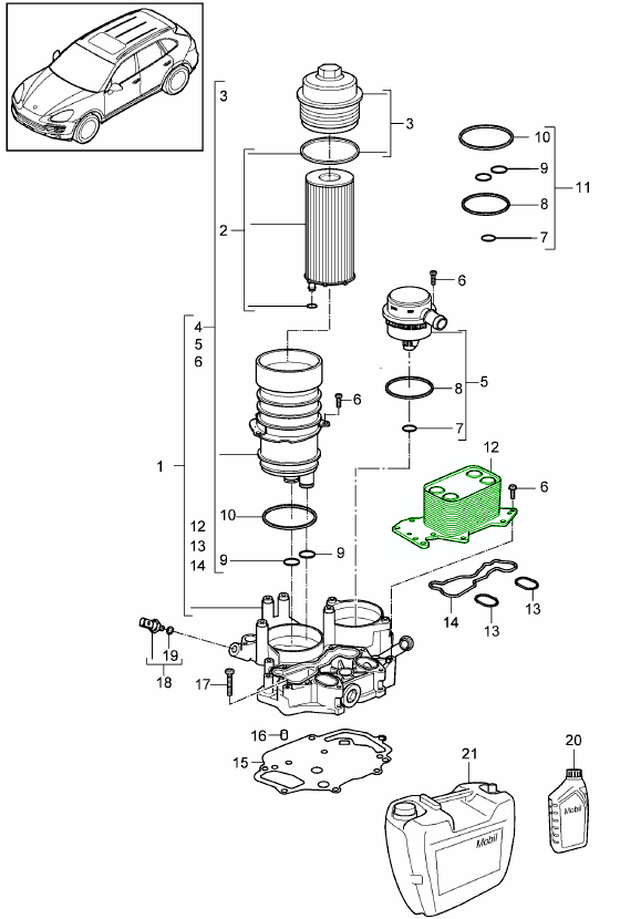 Porsche 957 958 Cayenne Radiator oil cooler on engine 95510727100 ...