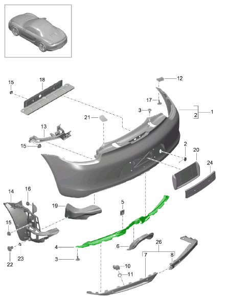 Porsche 981 Boxster Rear Bumper Lower Retaining Frame 981505853001E0 ...