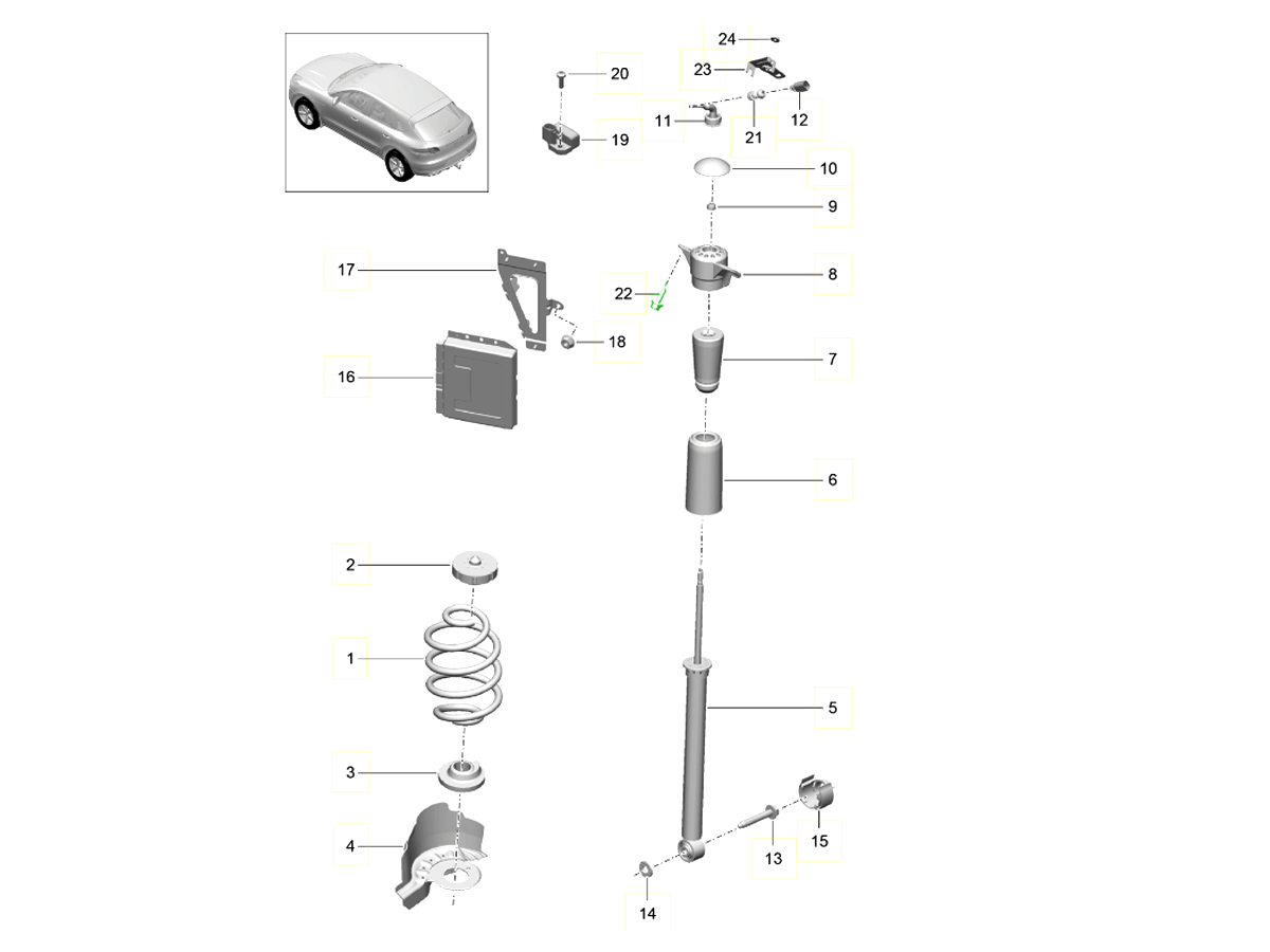 Porsche 95B Macan Hex head bolt Combi for Rear shock absorber top ...