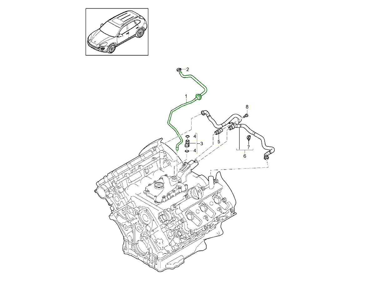 Porsche 958 Cayenne 3.0L Hybrid Breather line crankcase housing ...