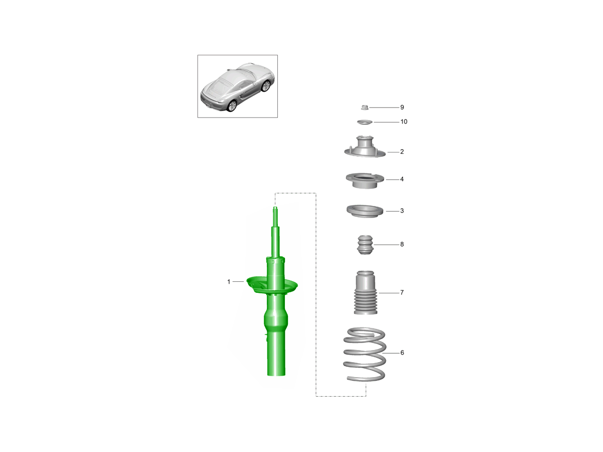 Rear Shock Absorber - Standard Suspension (029). Porsche 981 Cayman / S ...