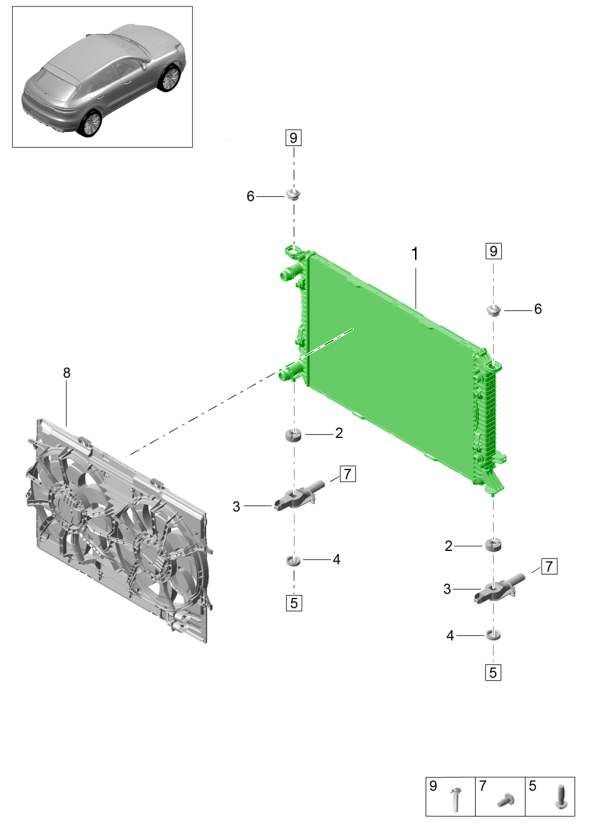 Porsche 95B Macan radiator water coolant 9A712125110 - 9A712125110/1 ...