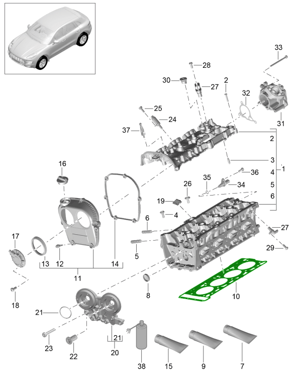 Porsche 95B Macan Cylinder head gasket 95810338310 - 95810338310 ...