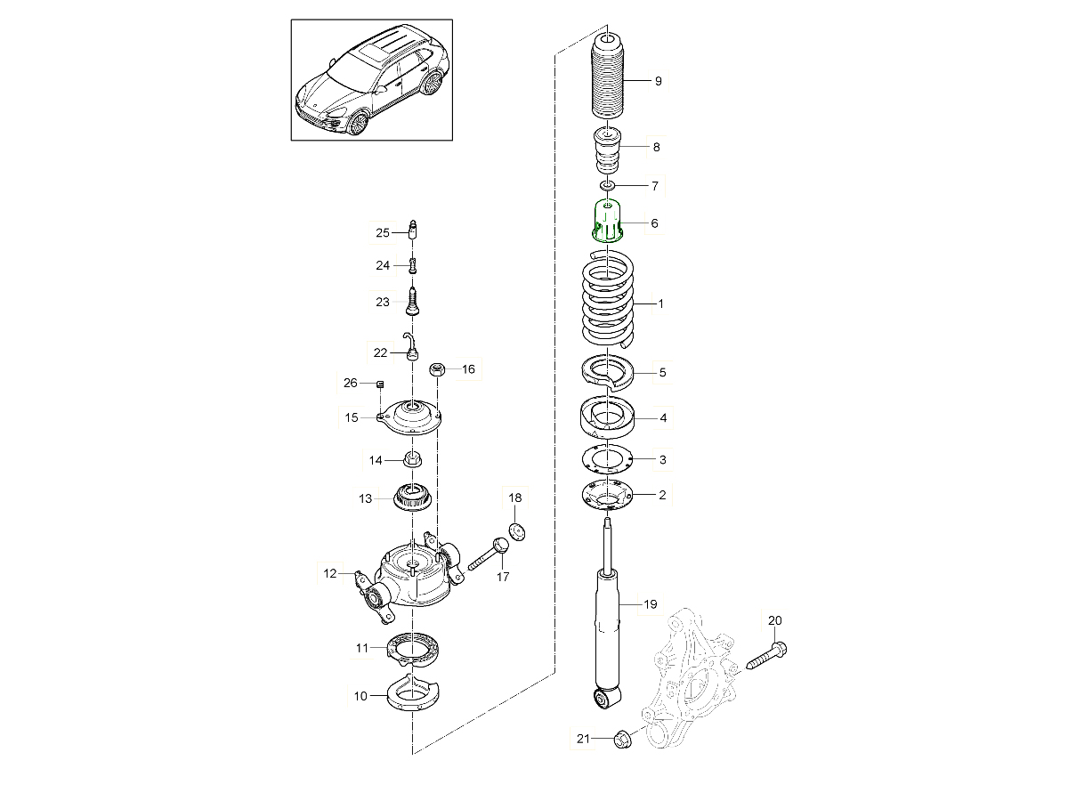 Porsche 958 Cayenne Shock absorber plastic support for boot 95834350350 ...
