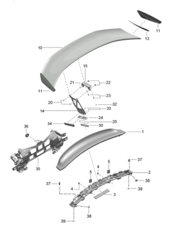 Rear spoiler mounting mechanism. Porsche 981 Cayman GT4 98150410980 ...