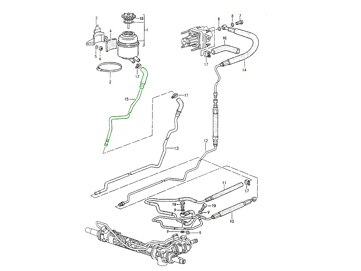 Porsche 964 Power steering high-pressure return line 96434745102 ...