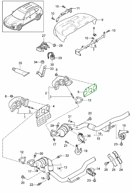 Porsche 958 Cayenne Exhaust manifold gasket 95811118200 and 95811118100 ...