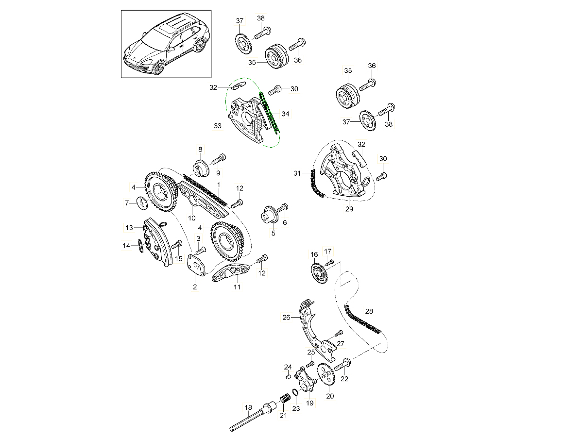 Porsche 970 958 HYBRID Timing chain Right upper 958109465D - 958109465D ...