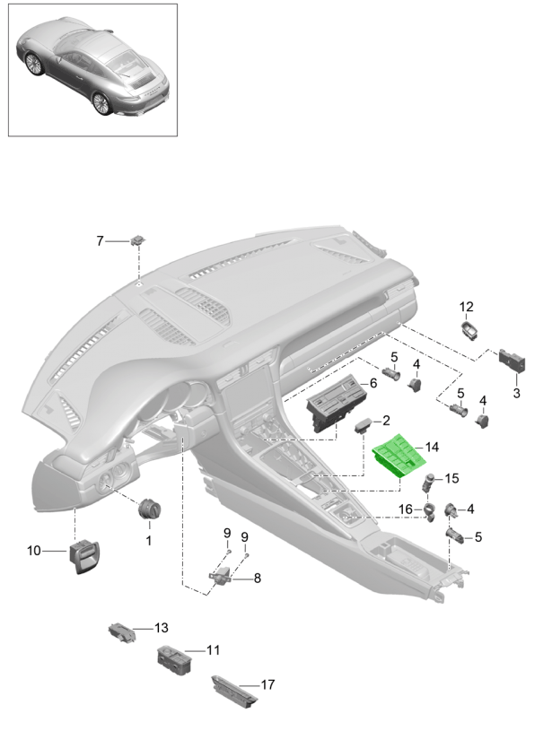 Porsche 982 Cayman 991.2 Centre console combined switch repair kit ...