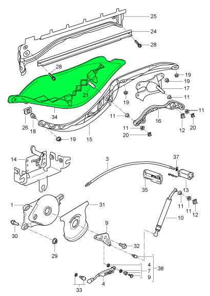 Porsche 987 Boxster Convertible Top Guide Arm Cover 9875614450001C ...