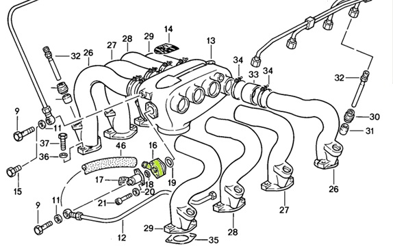 Intermediate piece cold start injector. Porsche 911 / 928 91111026400 ...