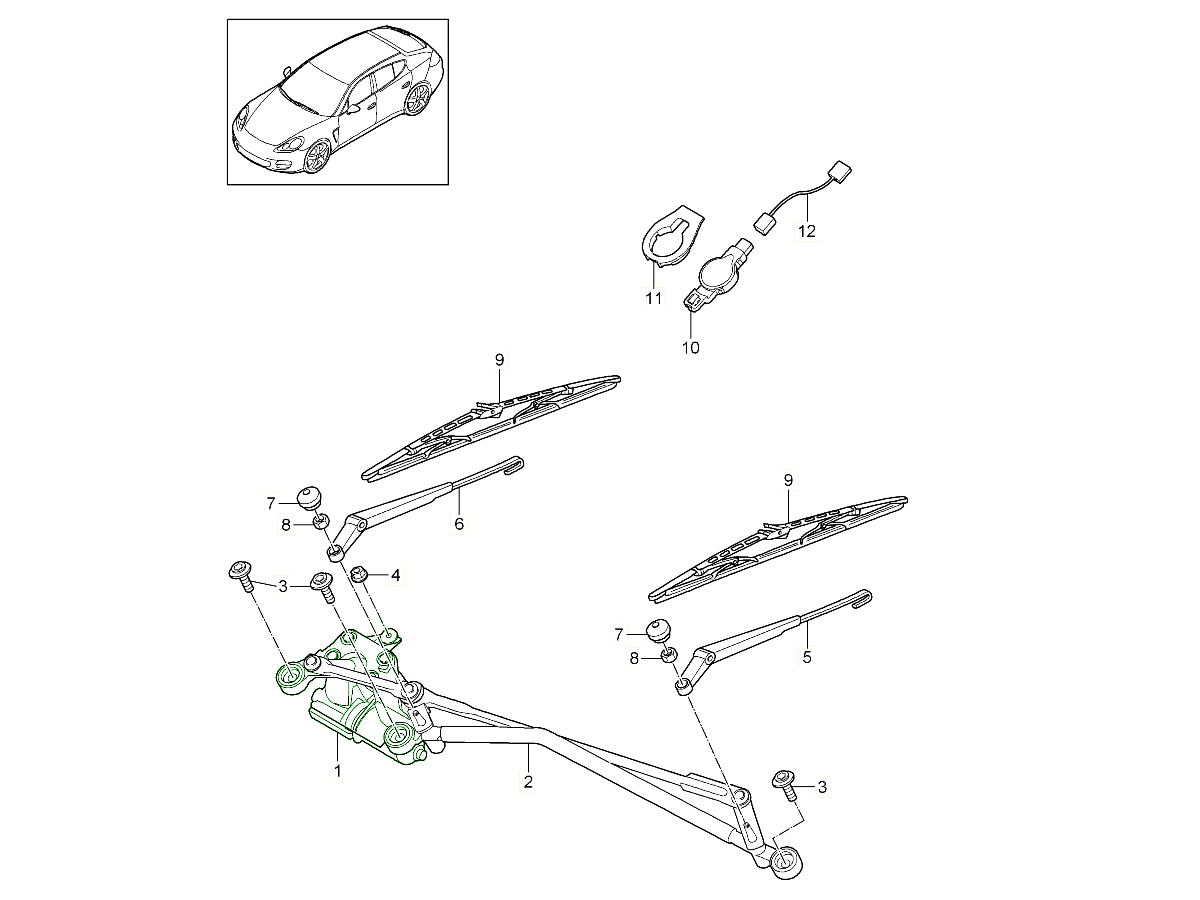 Porsche 970 Panamera Wiper motor 2013 LHD 97062410503 - 97062410503 ...