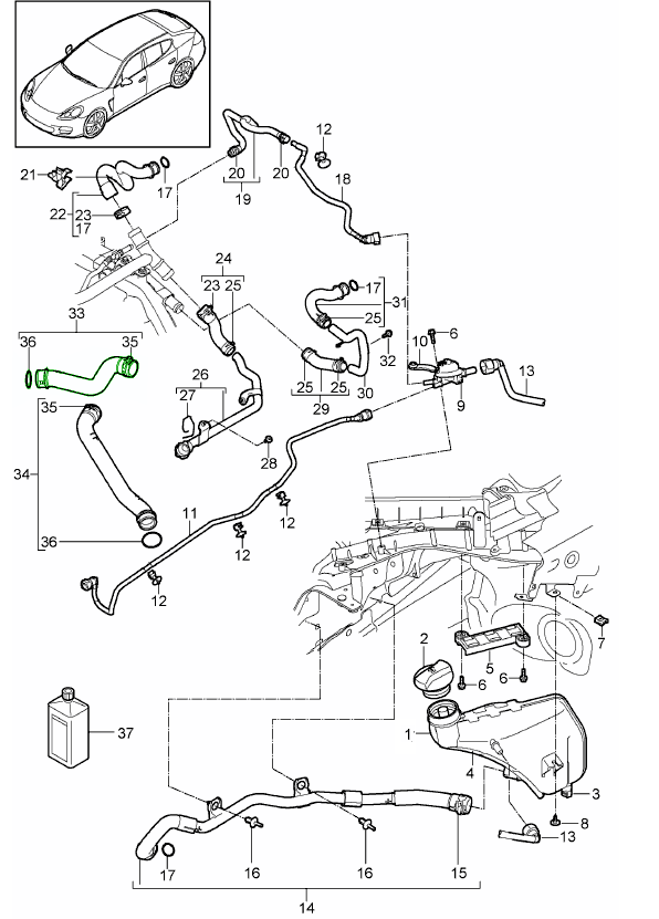 Porsche 970 Panamera Water hose supply 97010650201 - 97010650201 ...