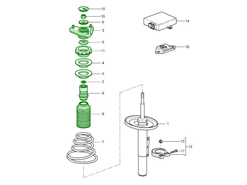 OE MATCH Front Shock Absorber Top Mount & Overhaul Kit. Porsche 987 ...