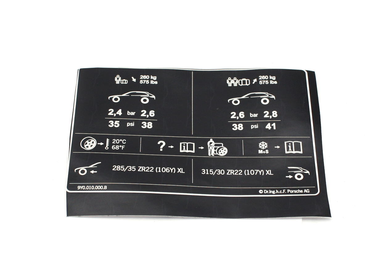 Porsche 9YA Cayenne Tyre pressure sticker 9Y0010000B - 9Y0010000B ...